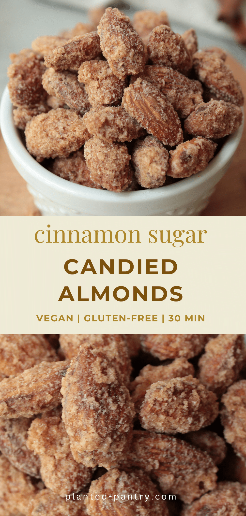 Vegan Cinnamon Sugar Candied Almonds | The Planted Pantry